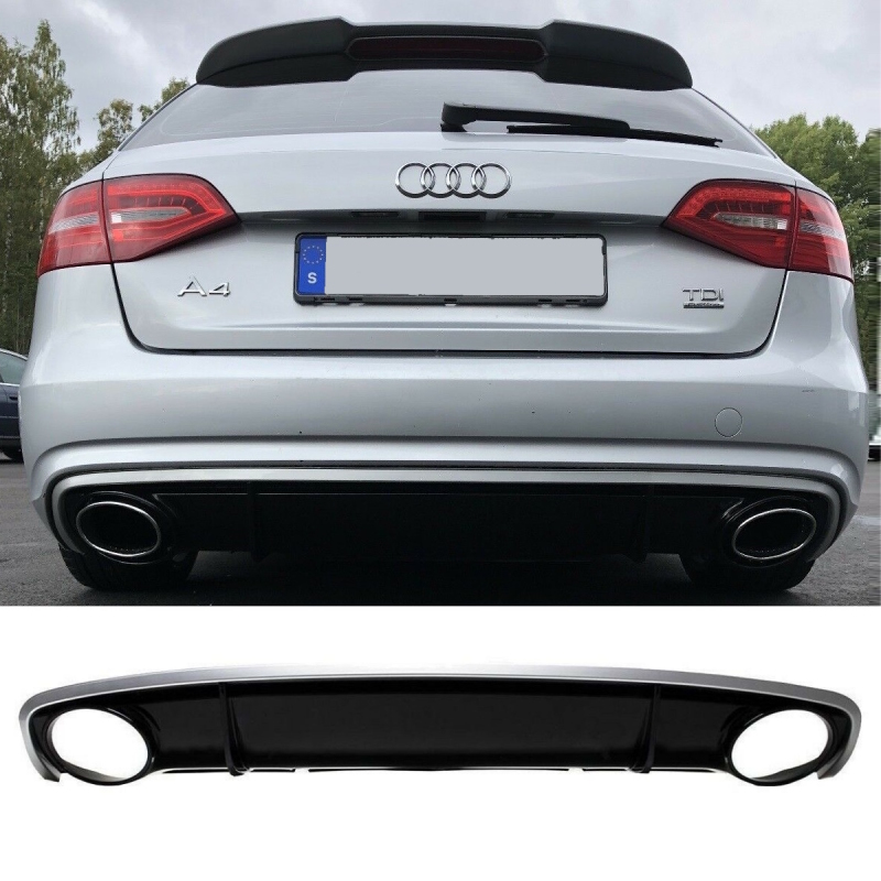 Heckdiffusor Schwarz 2-Rohr Oval passt für Audi A4 B8 Facelift ab 11-15 ... Heckdiffusor Schwarz 2-Rohr Oval passt für Audi A4 B8 Facelift ab 11-15 ...