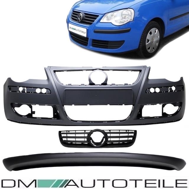 VW Polo 9N3 Bj. 05-09 Stoßstange vorne grundiert + Kühlergrill + Spo ...