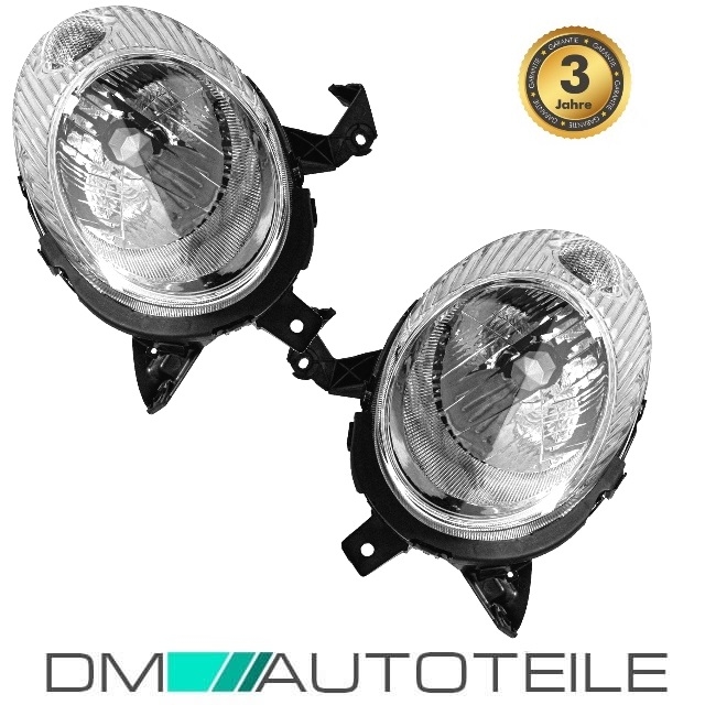 Set Nissan Micra K12 Front left & right headlights Chrome 03-07 H4 socket